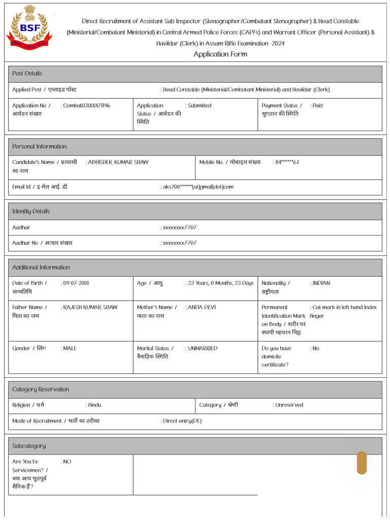 BSF - Preview Registration Form | PDF | National Security | Government