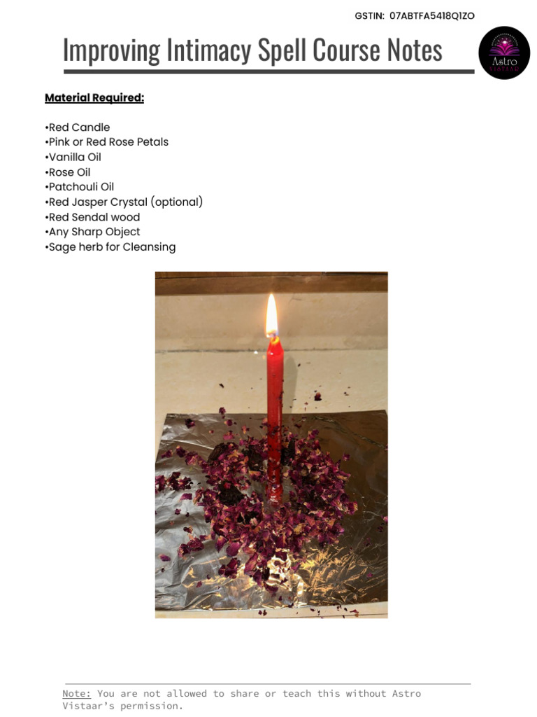 Improving Intimacy Spell Course Notes | PDF | Essential Oil | Aromatherapy