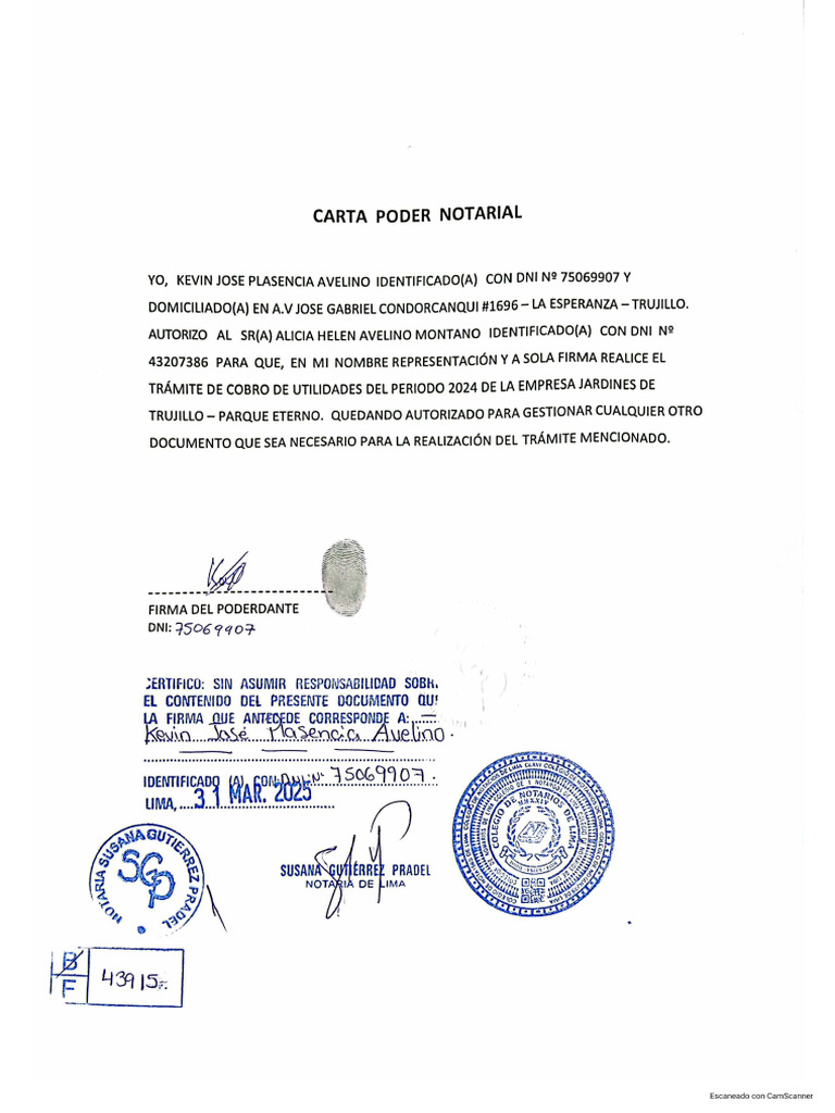 Carta Poder Notarial + Dni | PDF