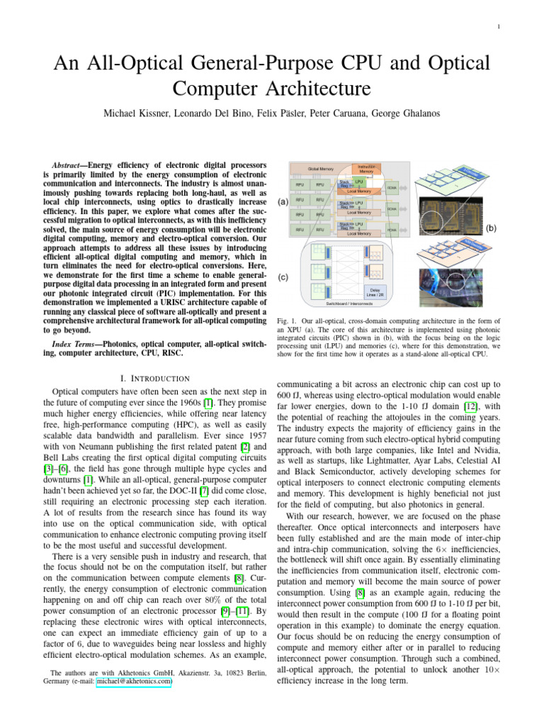 An All-Optical General-Purpose CPU and Optical Computer Architecture ...