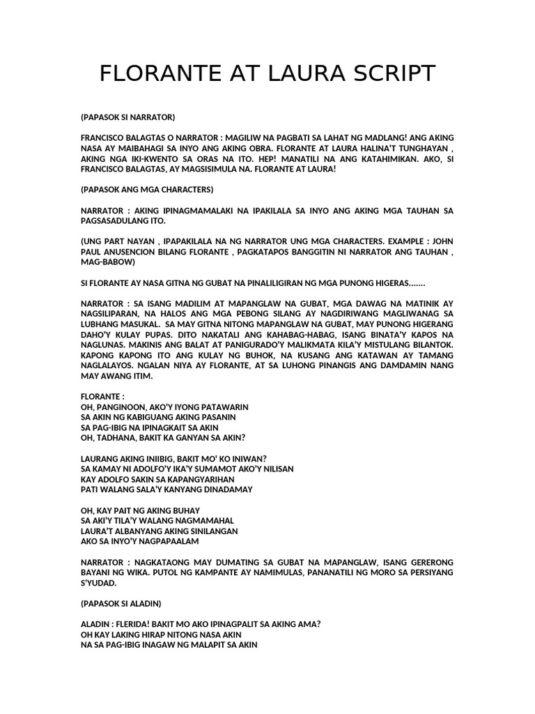 FLORANTE AT LAURA FINAL SCRIPT | PDF