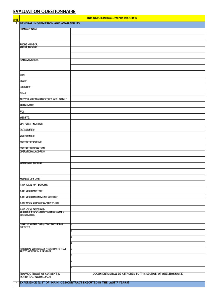 ECP Potential Contractor Evaluation Questionnaire | PDF | Business