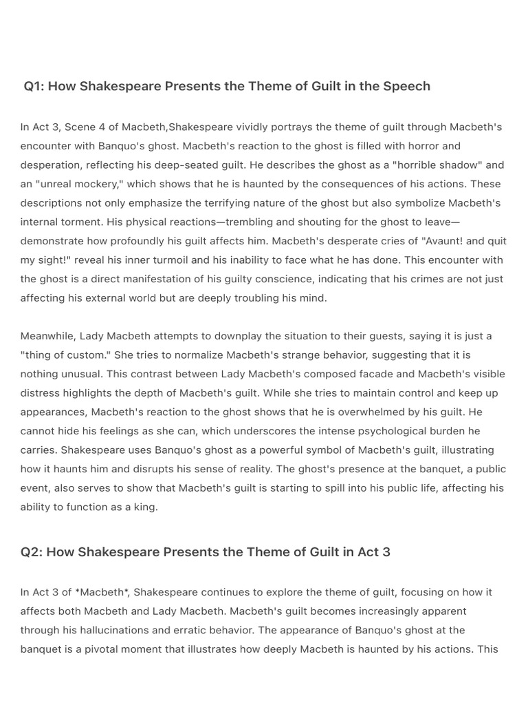 Q1: How Shakespeare Presents the Theme of Guilt in the Speech | PDF ...