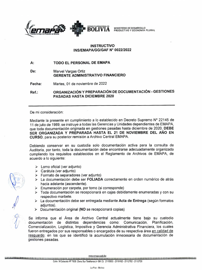 INSTRUCTIVO Emapa-0022-2022 | PDF | Análisis de sistemas | Jerga corporativa