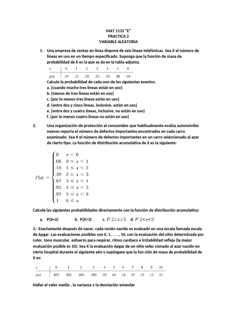 MAT 1135 Practica 3 Variable Aleatoria | PDF