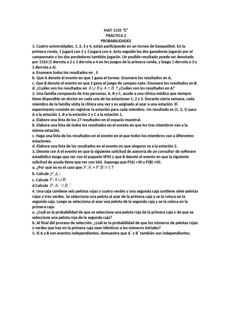 MAT 1135 Practica de Probabilidades | PDF