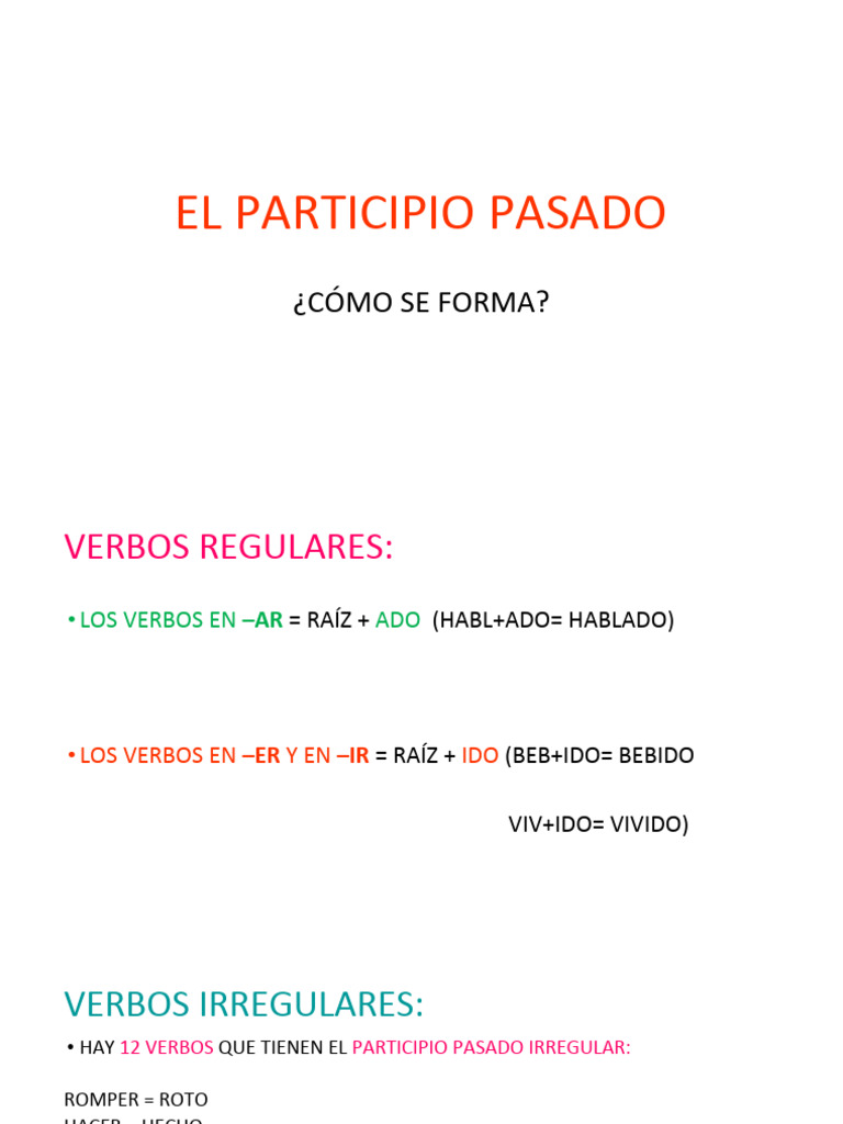 Participio Pasado, Preterito Imperfecto y Pluscuamperfecto | PDF ...