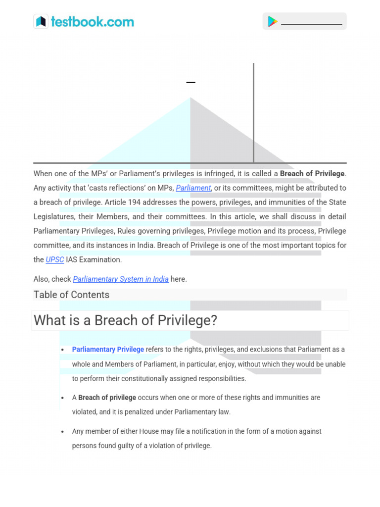 Breach of Privilege - Meaning Types of Parliamentary Privileges ...