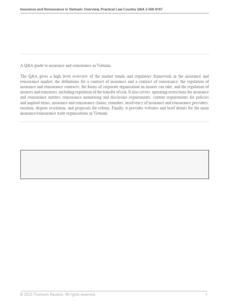 PLC Insurance and Reinsurance in Vietnam Overview 2022 | PDF ...