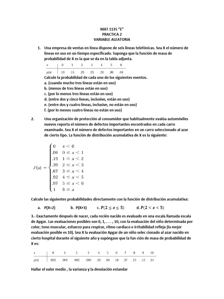 MAT 1135 practica 3 variable aleatoria | PDF