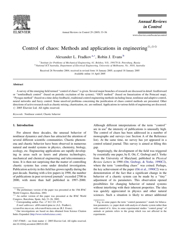 Control of Chaos Methods and Applications in Engineering | PDF | Chaos Theory | Dynamical System