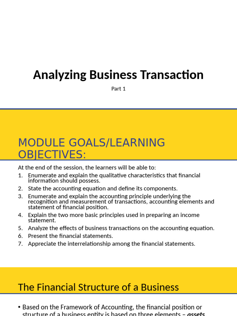02 ANALYZING BUSINESS TRANSACTION Part 1 | PDF | Equity (Finance ...