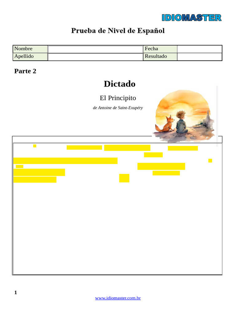 Prueba de Nivel de Español A1.1 | PDF