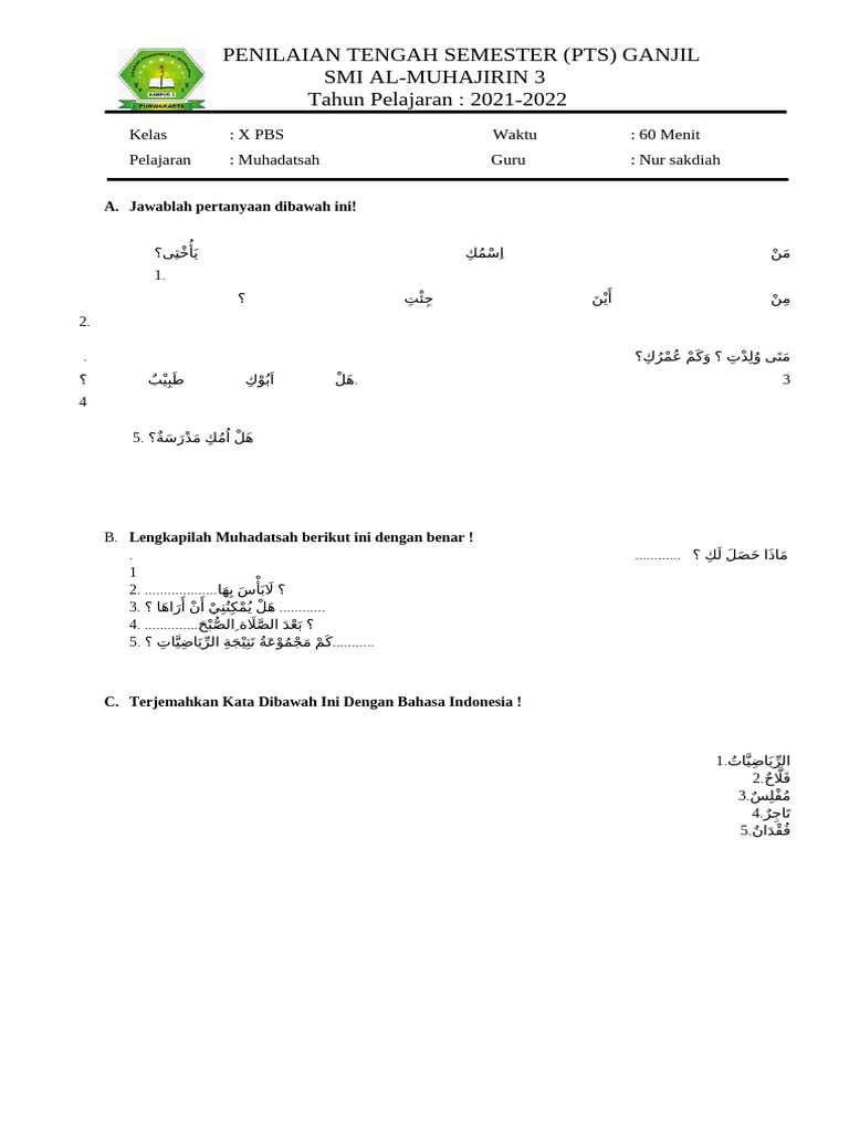 Contoh Kop Soal PTS | PDF
