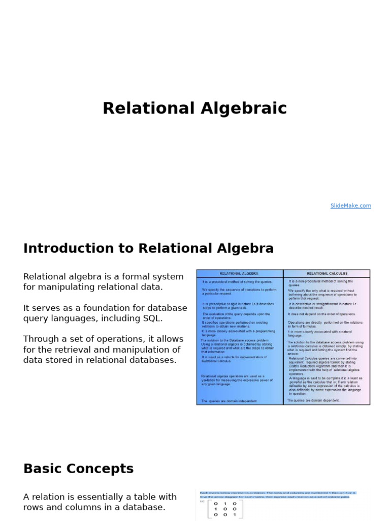 Introduction to Relational Algebra | PDF | Relational Database | Databases