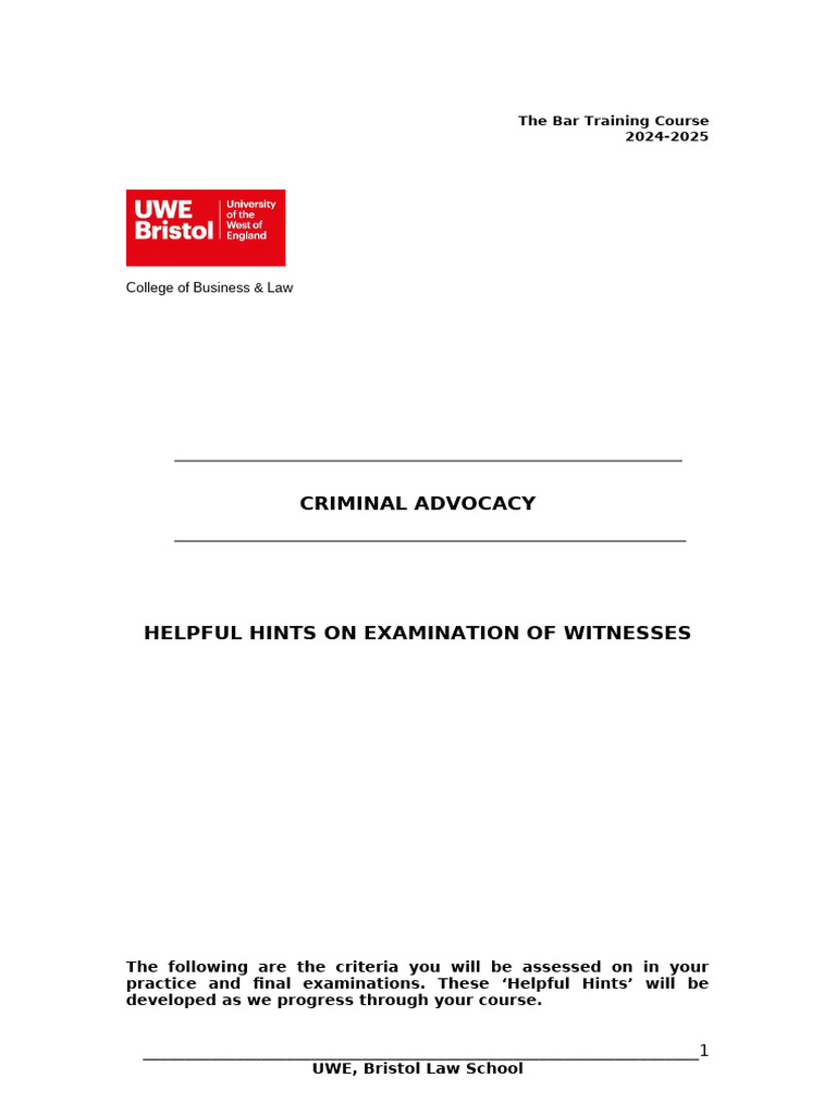 Examining Witnesses: Key Tips for Law Students | PDF | Witness | Testimony
