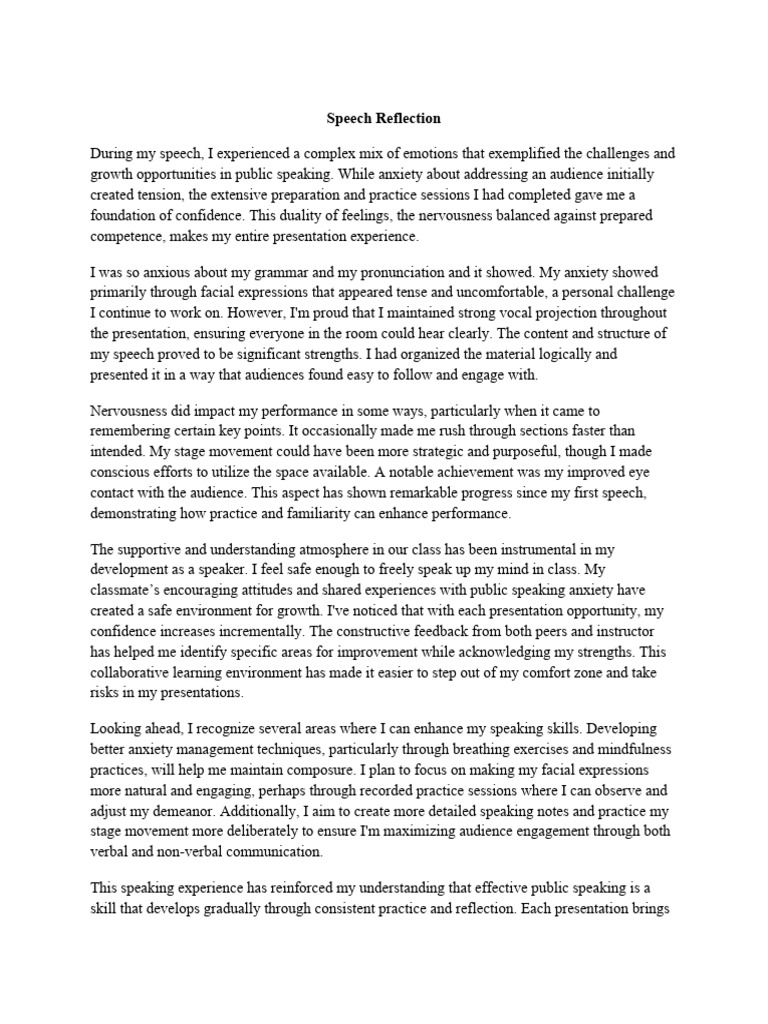 Informative Speech Reflections PDF | PDF | Nonverbal Communication ...