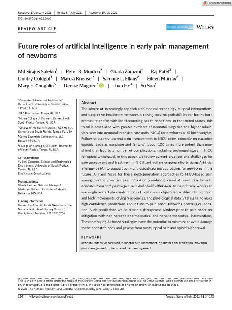 Paediatric and Neonatal Pain - 2021 - Salekin - Future Roles of ...