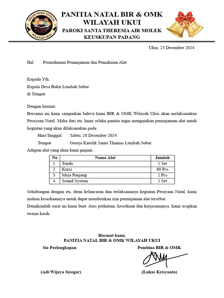 Surat Peminjaman Barang Fix | PDF