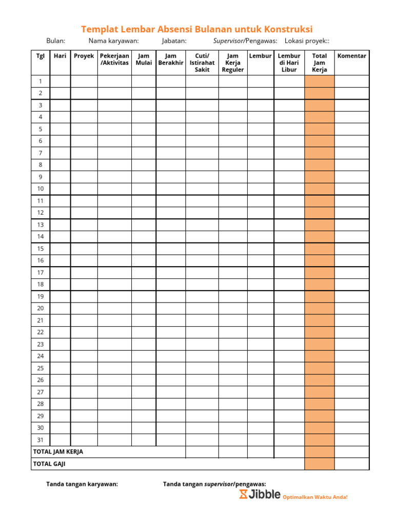 Lembar Absensi Proyek Konstruksi | PDF