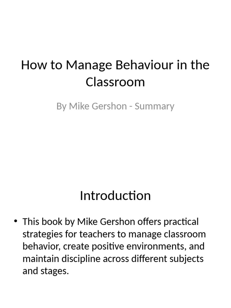 How To Manage Behaviour in The Classroom Slides | PDF