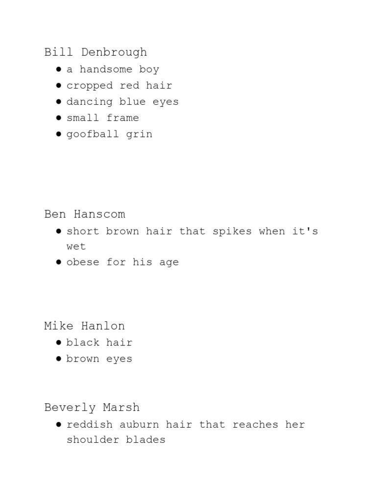 Character Descriptions from IT | PDF