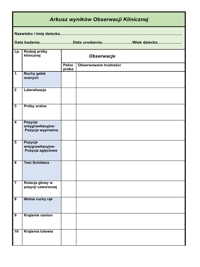 Arkusz Wyników Obserwacji Klinicznej | PDF