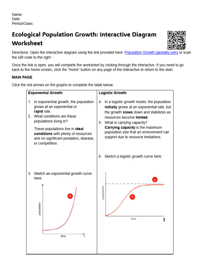 STUDENT Ecological Population Growth Interactive Worksheet | PDF ...