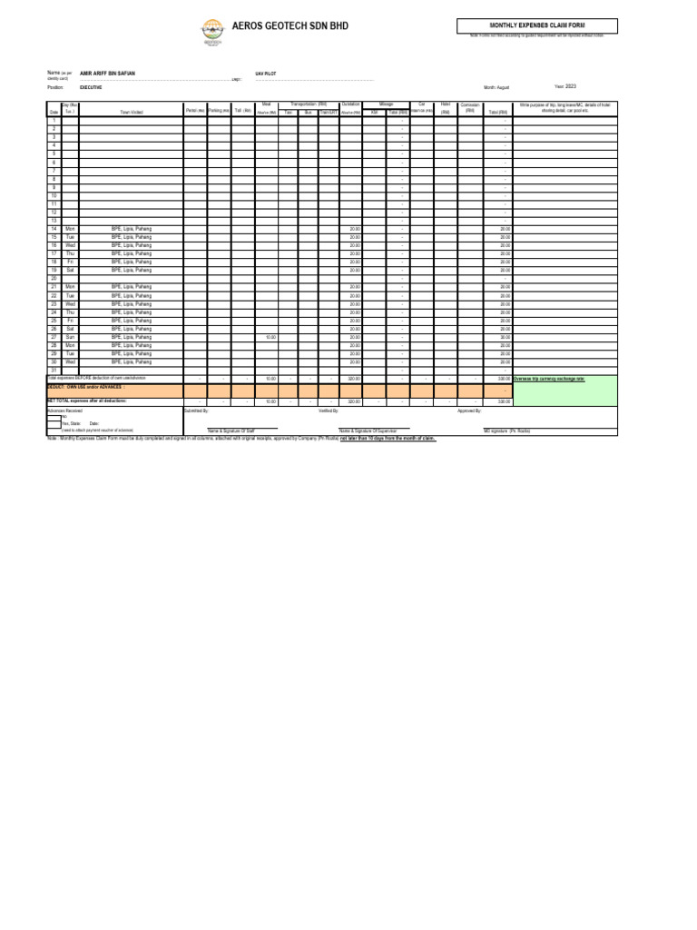 August 2023 Expense Claim Form | PDF | Transport | Payments