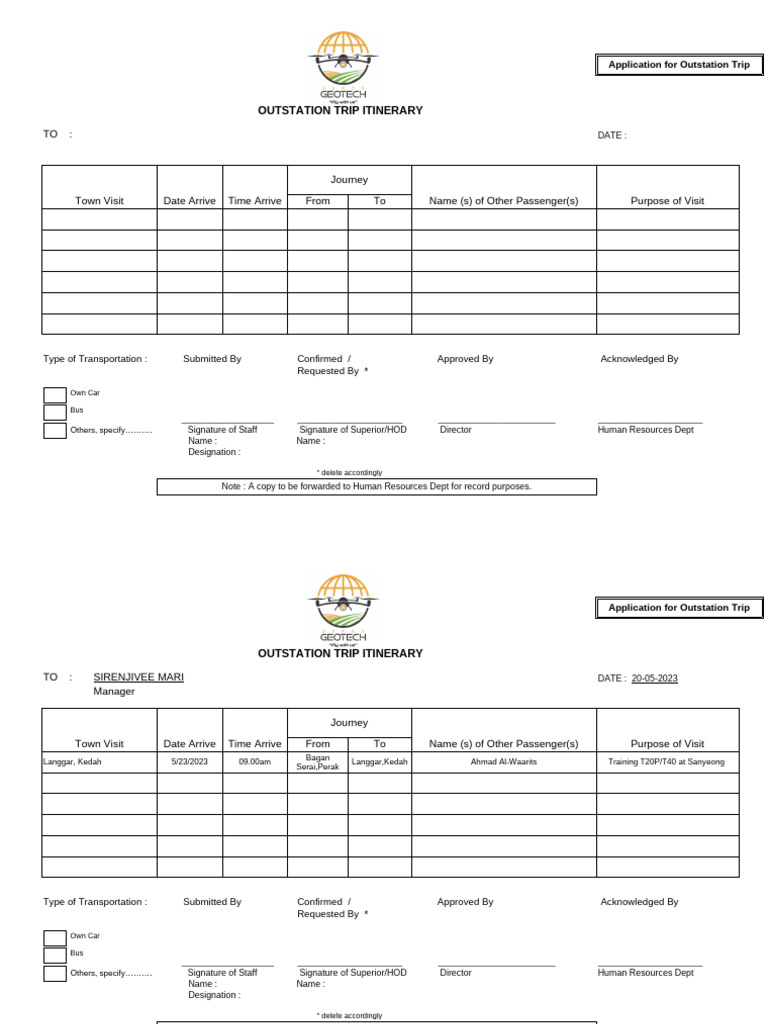Outstation Trip Requisition | PDF | Public Transport | Transport