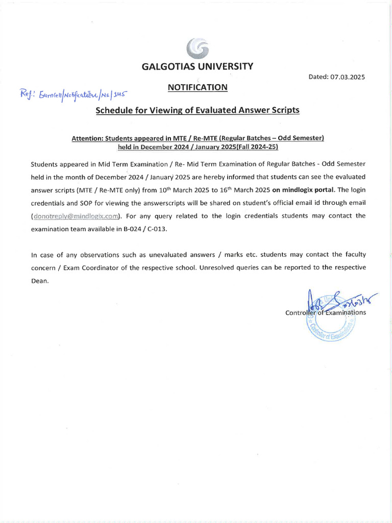 Showing of Evaluated Answer Scripts For MTE Re - MTE Held in December 2024 January 2025 | PDF