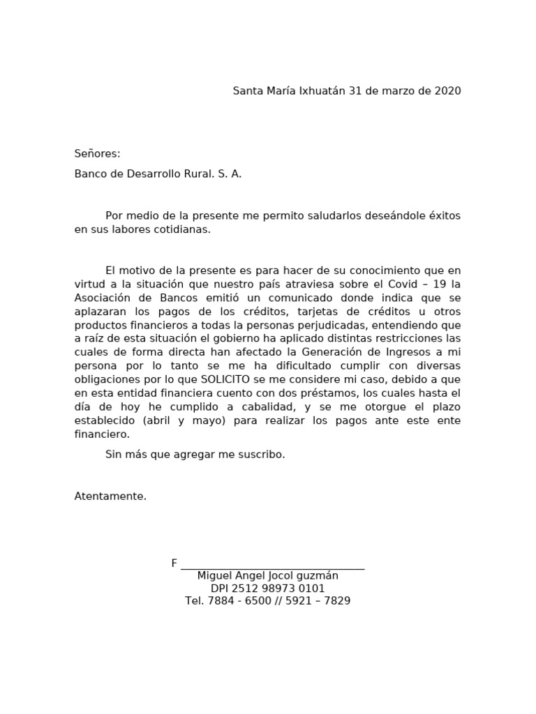 Solicitud Del Prestamo Banrural para Pausa de | PDF