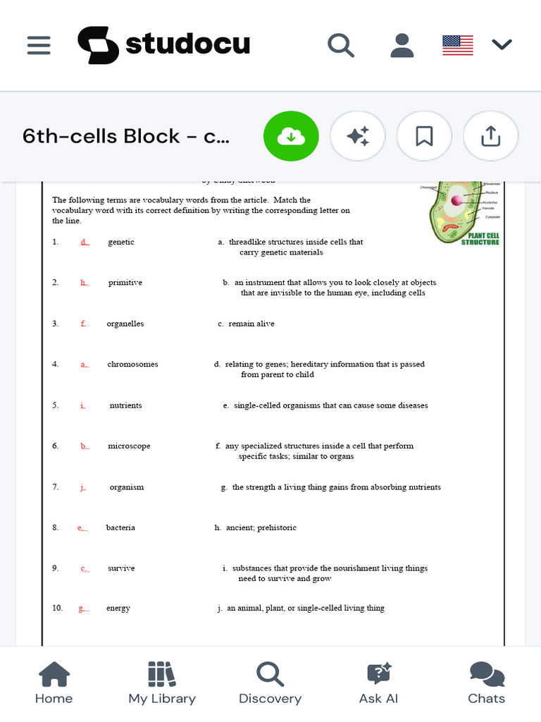 6th-Cells Block - Course - Name Cells Building Blocks of Living - Studocu | PDF