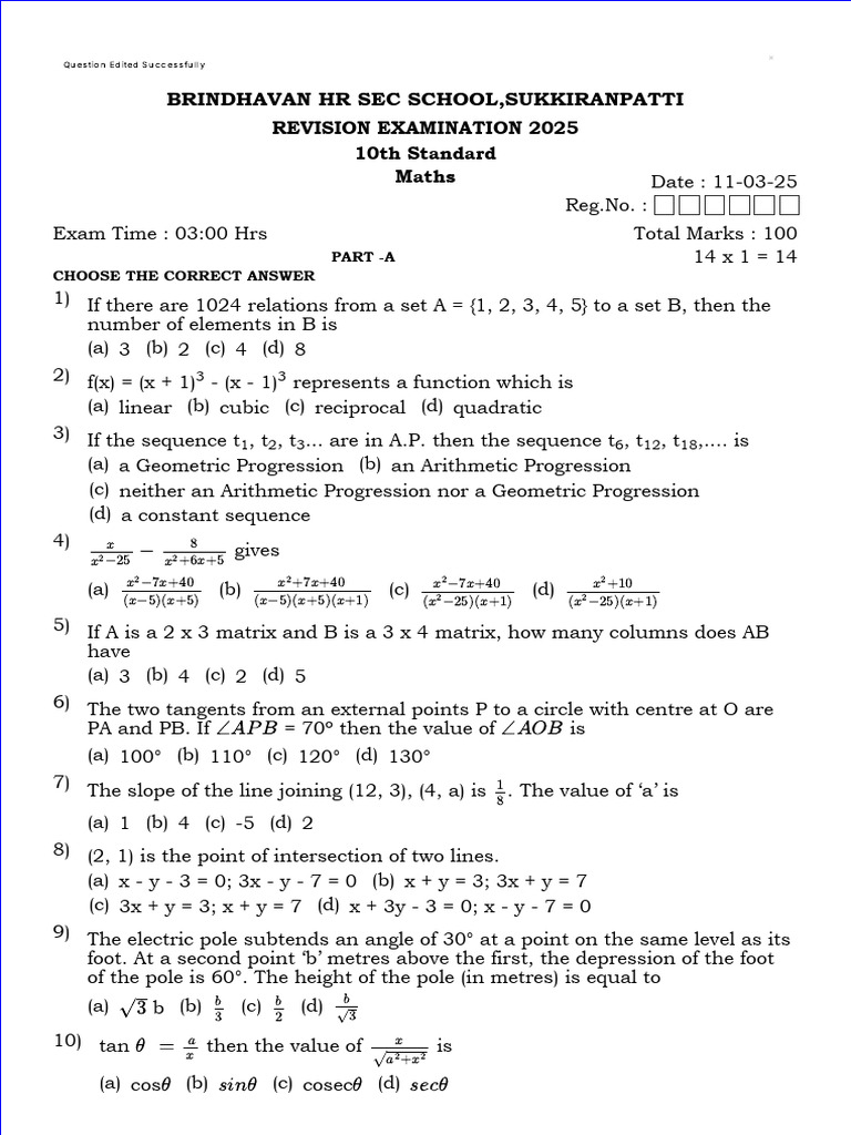 10th Maths EM Centum Special Model Question Paper English Medium PDF Download | PDF | Mathematics