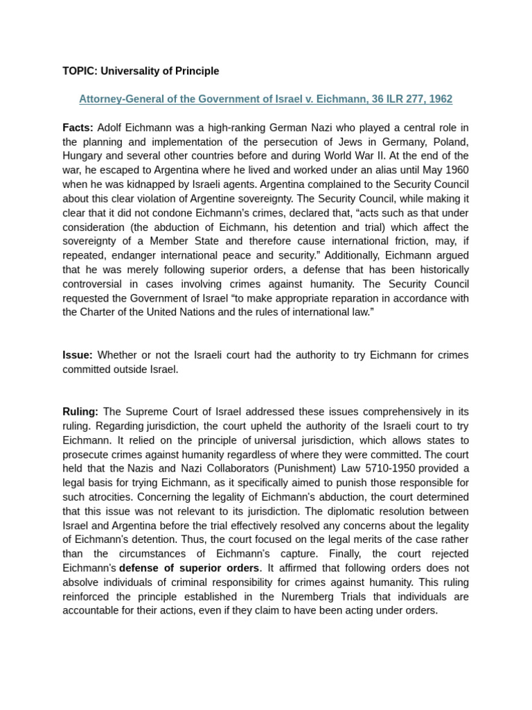 Attorney General v. Eichmann | PDF | Adolf Eichmann | Crimes