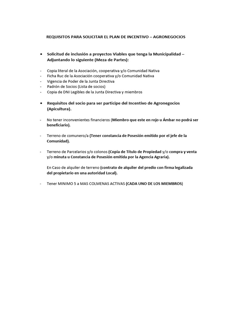 Requisitos para Solicitar El Plan de Incentivo | PDF