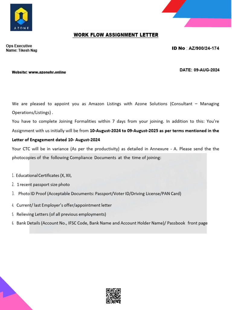 Azone Solutions Ops Executive Appointment Letter | PDF | Employment ...