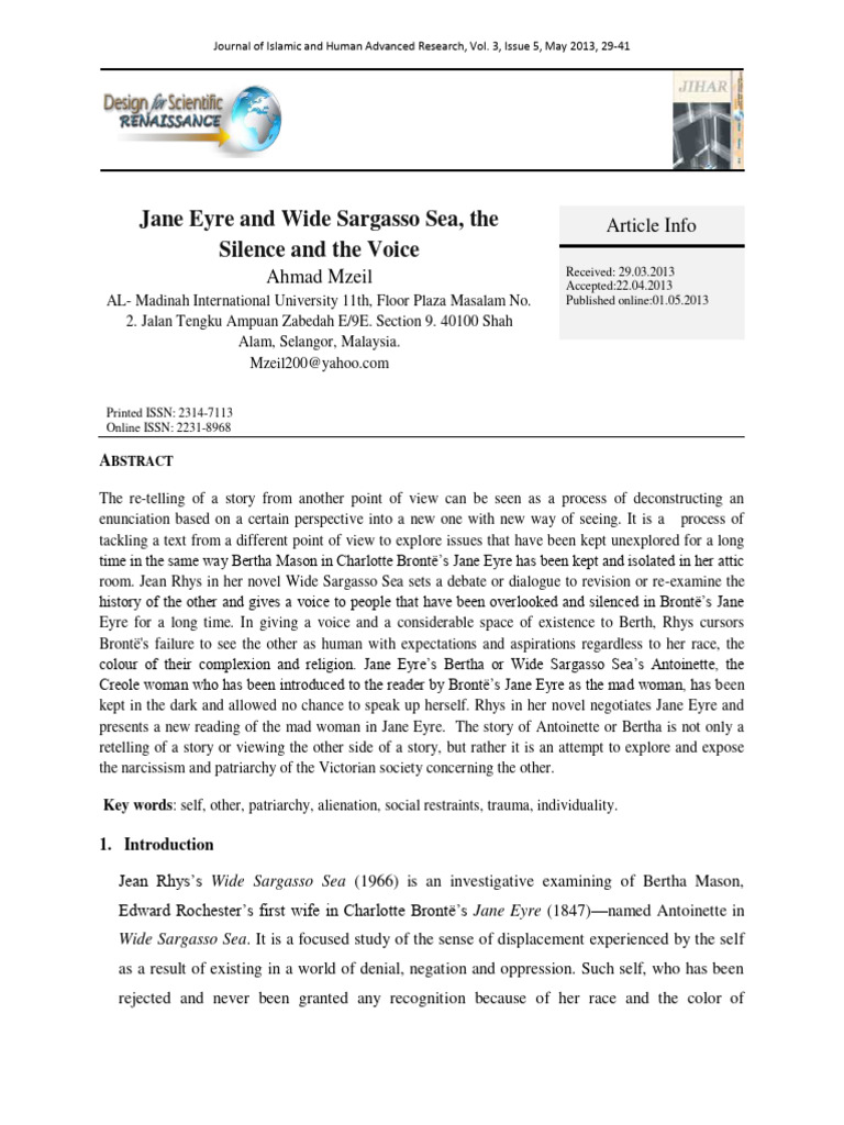 Jane Eyre and Wide Sargasso Sea - The Silence and The Voice | PDF | Jane Eyre