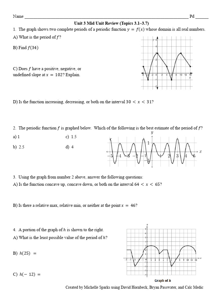 Unit 3 Mid Unit Review 3.1-3.7 | PDF | Function (Mathematics) | Analysis