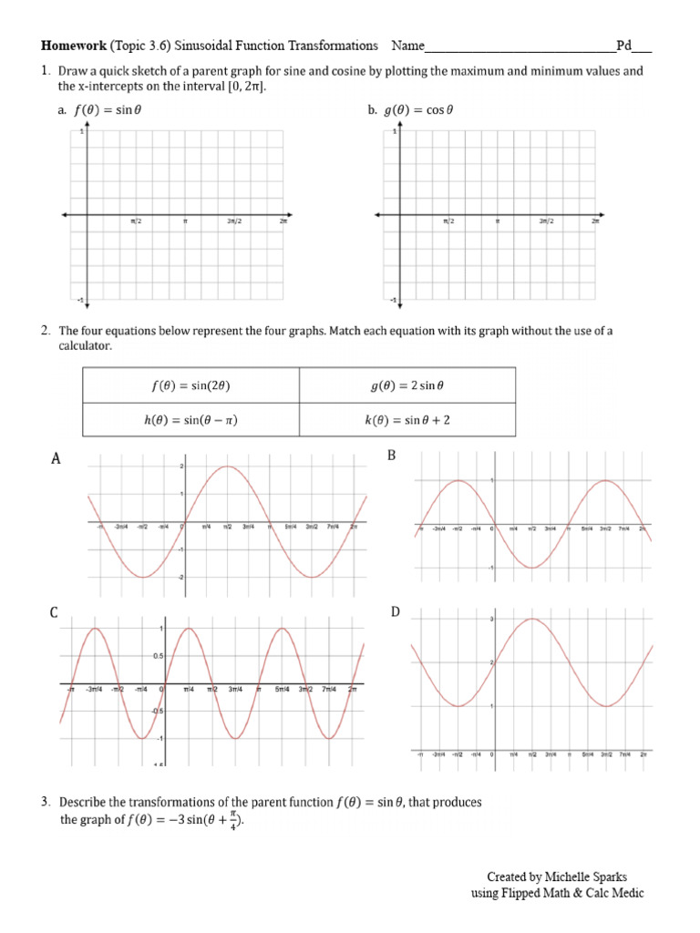HW Topic 3.6 Sinusoidal Function Transformations | PDF | Trigonometric ...