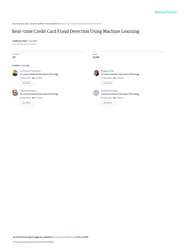 Real Time Credit Card Fraud Detection Using Machine Learning | PDF ...