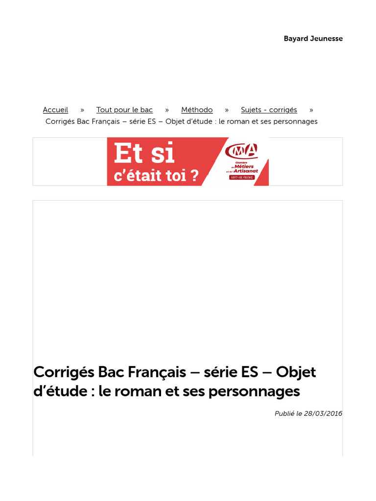 Corrigés Bac Français : Roman et Personnages | PDF | Romans | Émile Zola