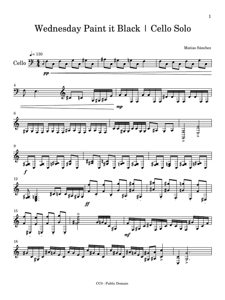 Wednesday Cello: Paint It Black Solo | PDF