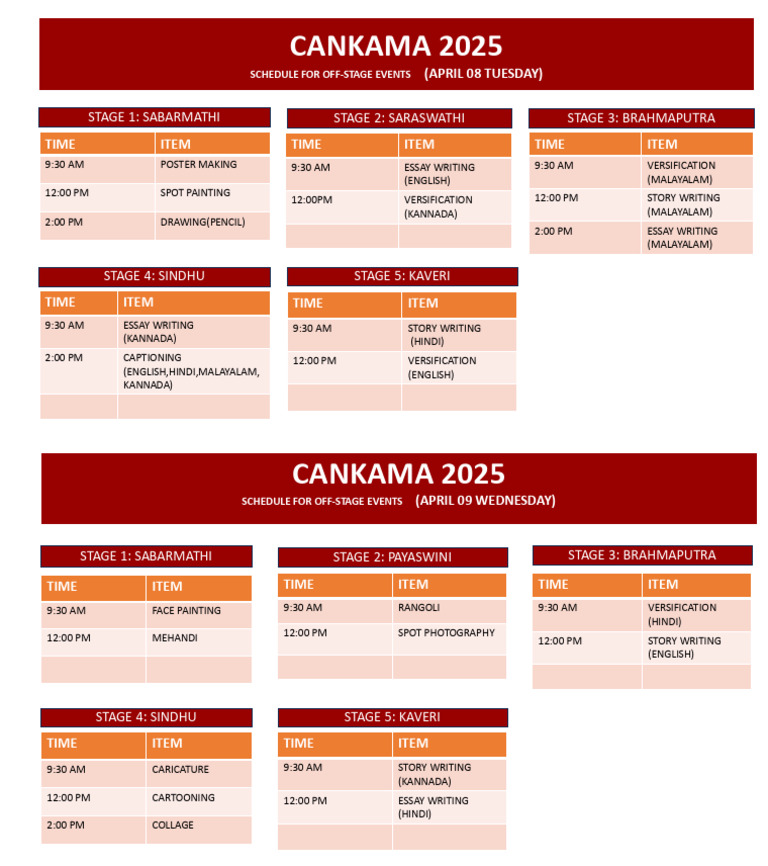 Off Stage Tentative Schedule. | PDF