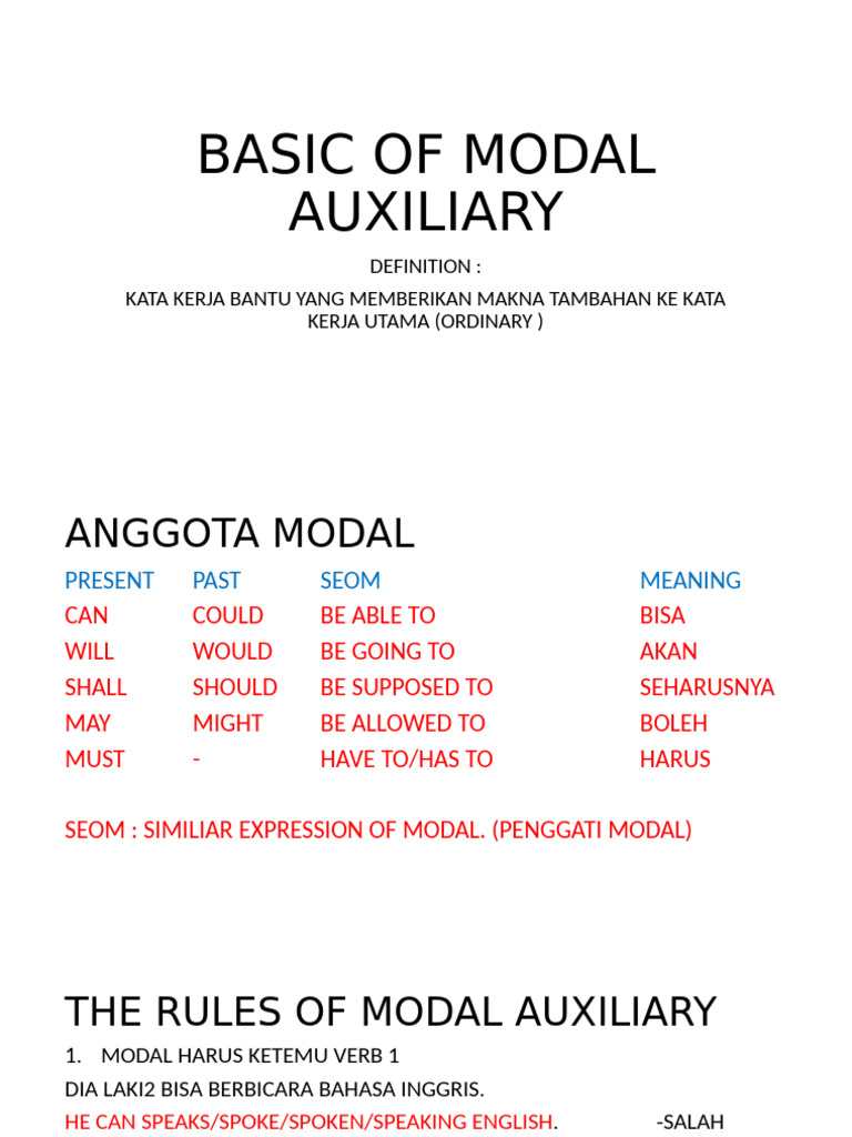 Understanding Modal Auxiliaries Rules | PDF | Semantics | Grammatical Conjugation