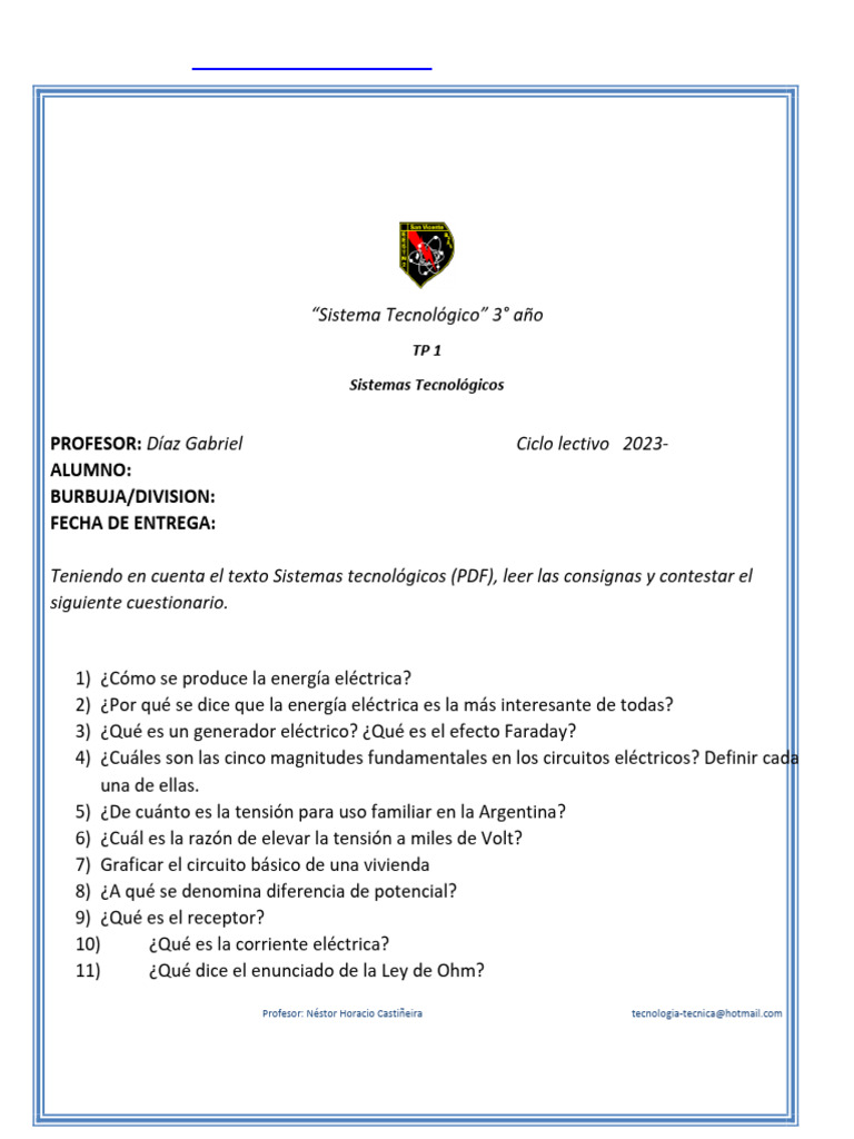 TP1 3 Año ST 2023 | PDF | Corriente eléctrica | voltaje