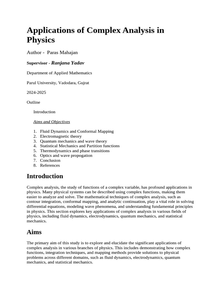 Applications of Complex Analysis in Physics | PDF | Complex Analysis | Mathematical Analysis