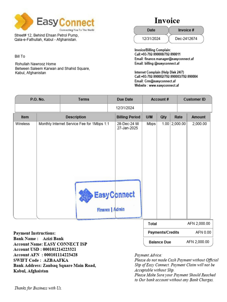 Inv Dec2412674 From Easy Connect ISP 6792 | PDF | Personal Finance ...