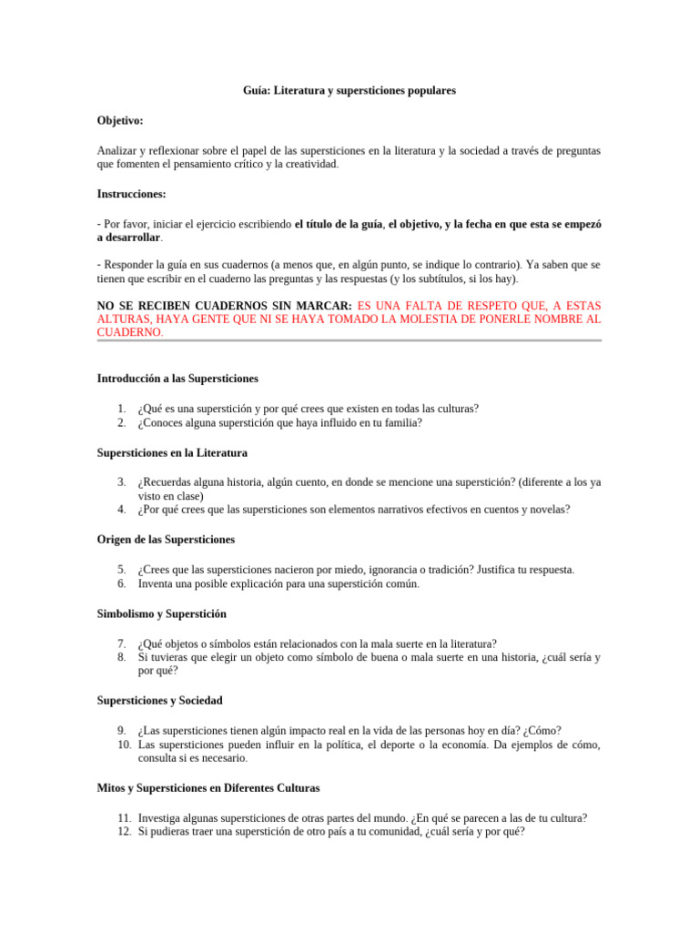 Supersticiones en Literatura y Sociedad | PDF | Supersticiones | Suerte