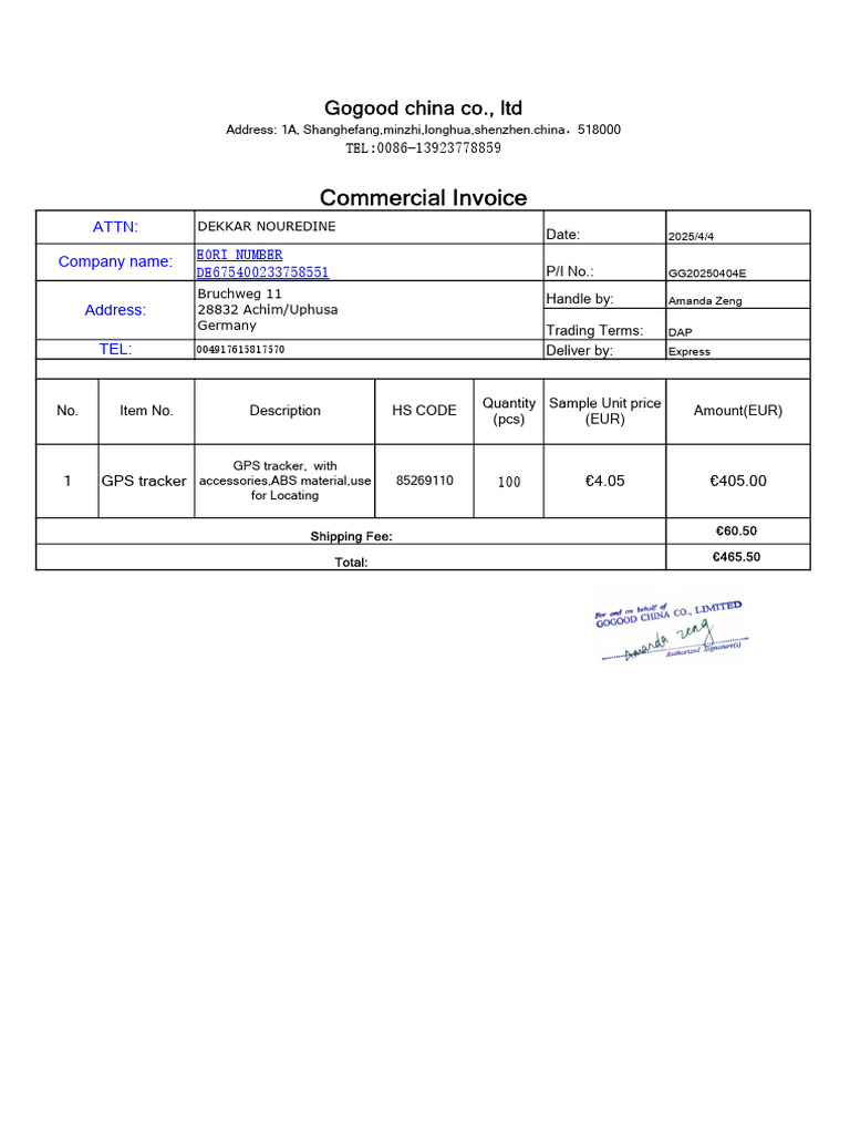 Commercial Invoice: Gogood China Co., LTD | PDF